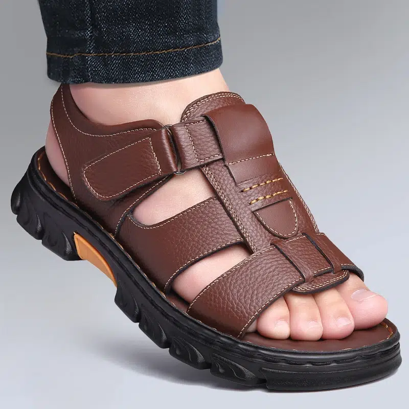 Sandales Ouvertes En Cuir Synthétique Pour Hommes • Boutique Sandales